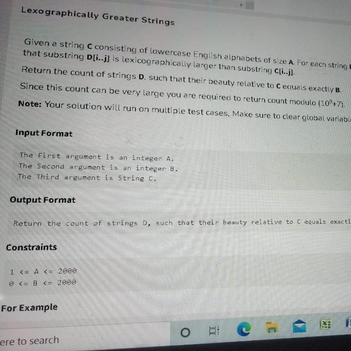 Lexographically Greater Strings Given a string C | Chegg.com