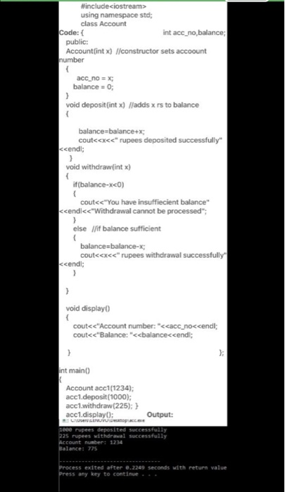 Solved #include using namespace std; class Account Code: { | Chegg.com