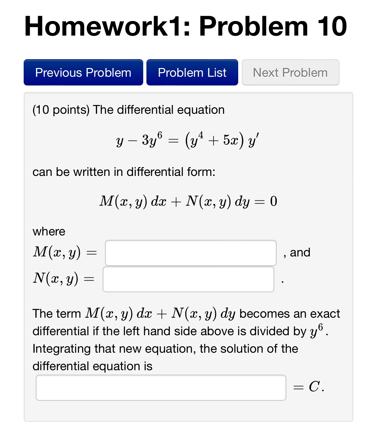 Solved Homework1: Problem 10(10 ﻿points) ﻿The differential | Chegg.com