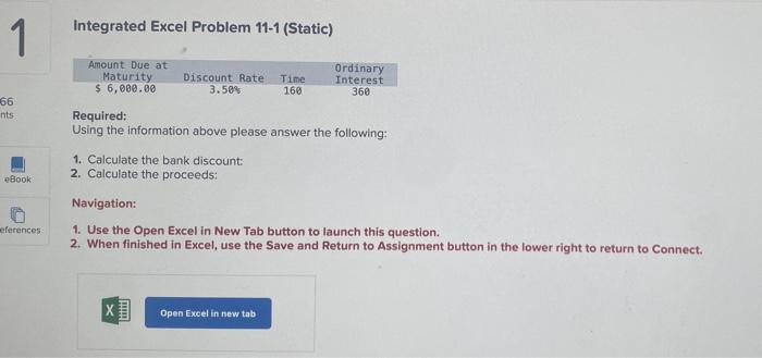 Solved Integrated Excel Problem 11−1 (Static) Required: | Chegg.com