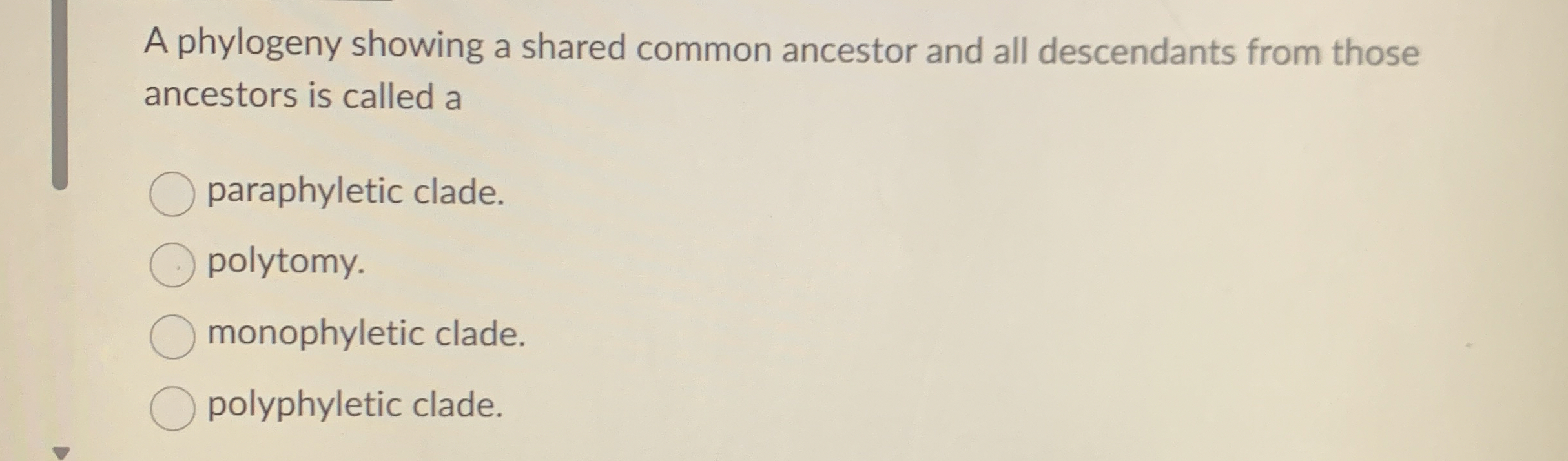Solved A phylogeny showing a shared common ancestor and all | Chegg.com