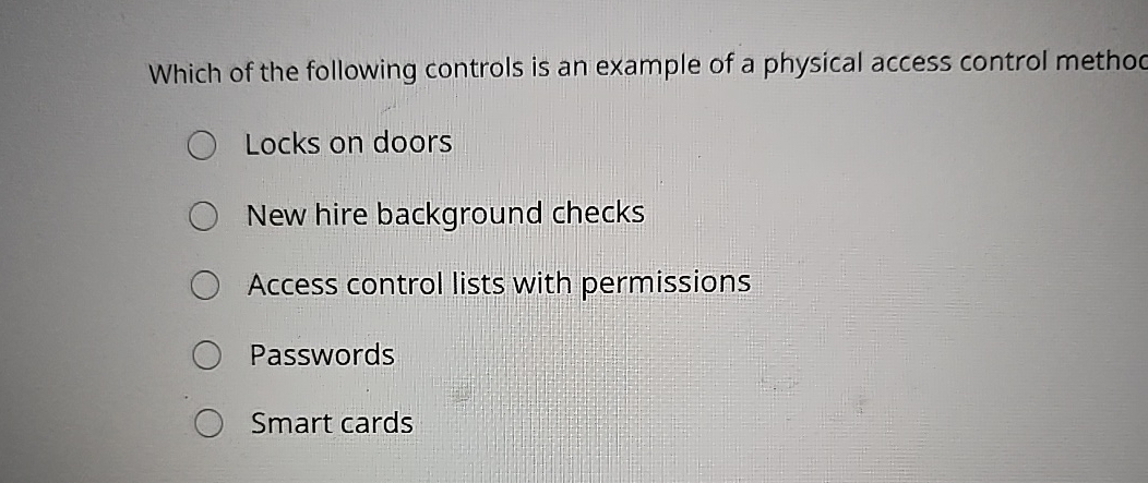Solved Which of the following controls is an example of a | Chegg.com