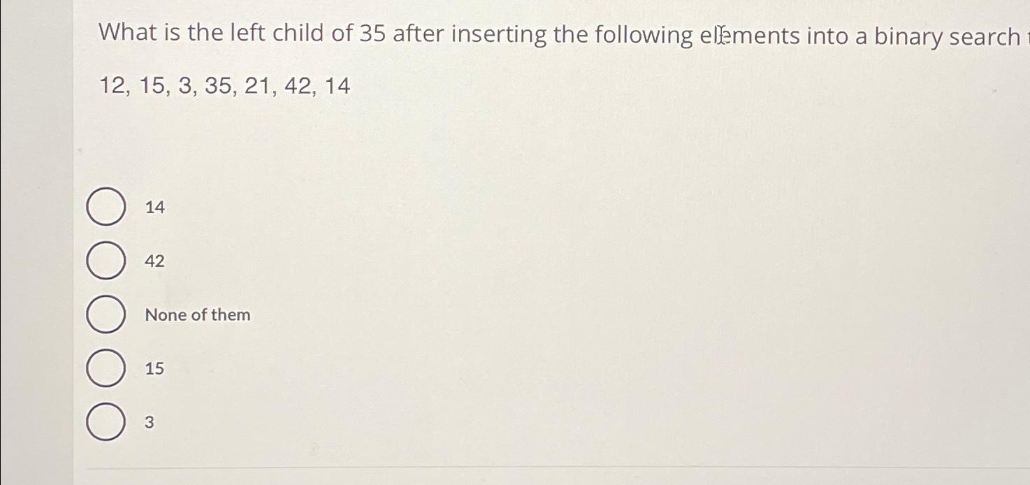 Solved What is the left child of 35 ﻿after inserting the | Chegg.com