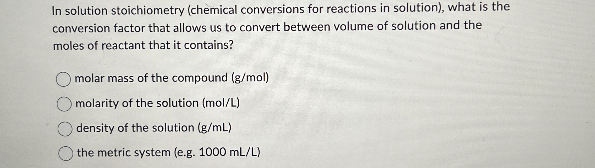 Solved In solution stoichiometry (chemical conversions for | Chegg.com