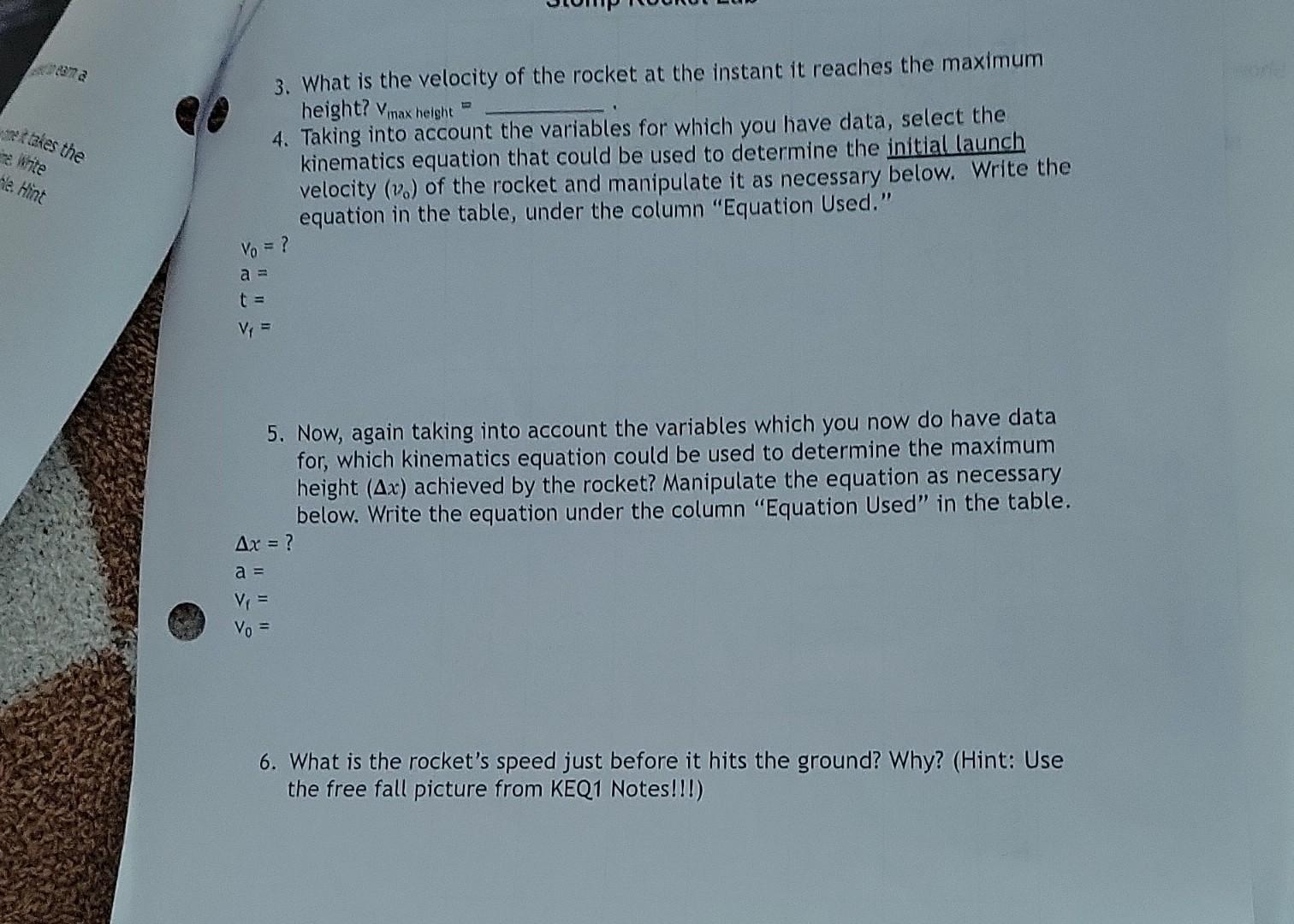 Solved Stomp Rocket Lab3. What is the velocity of the rocket | Chegg.com