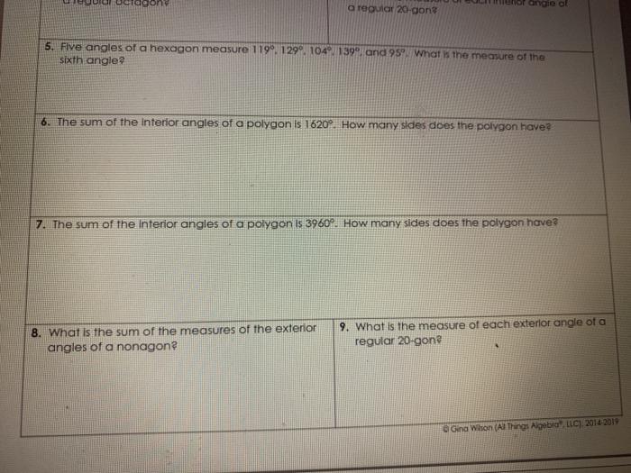 Solved a regular 20-gon? 5. Five angles of a hexagon measure | Chegg.com