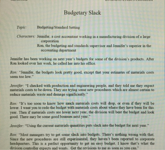 Solved DOLLLILLIOLI Budgetary Slack Topic: | Chegg.com