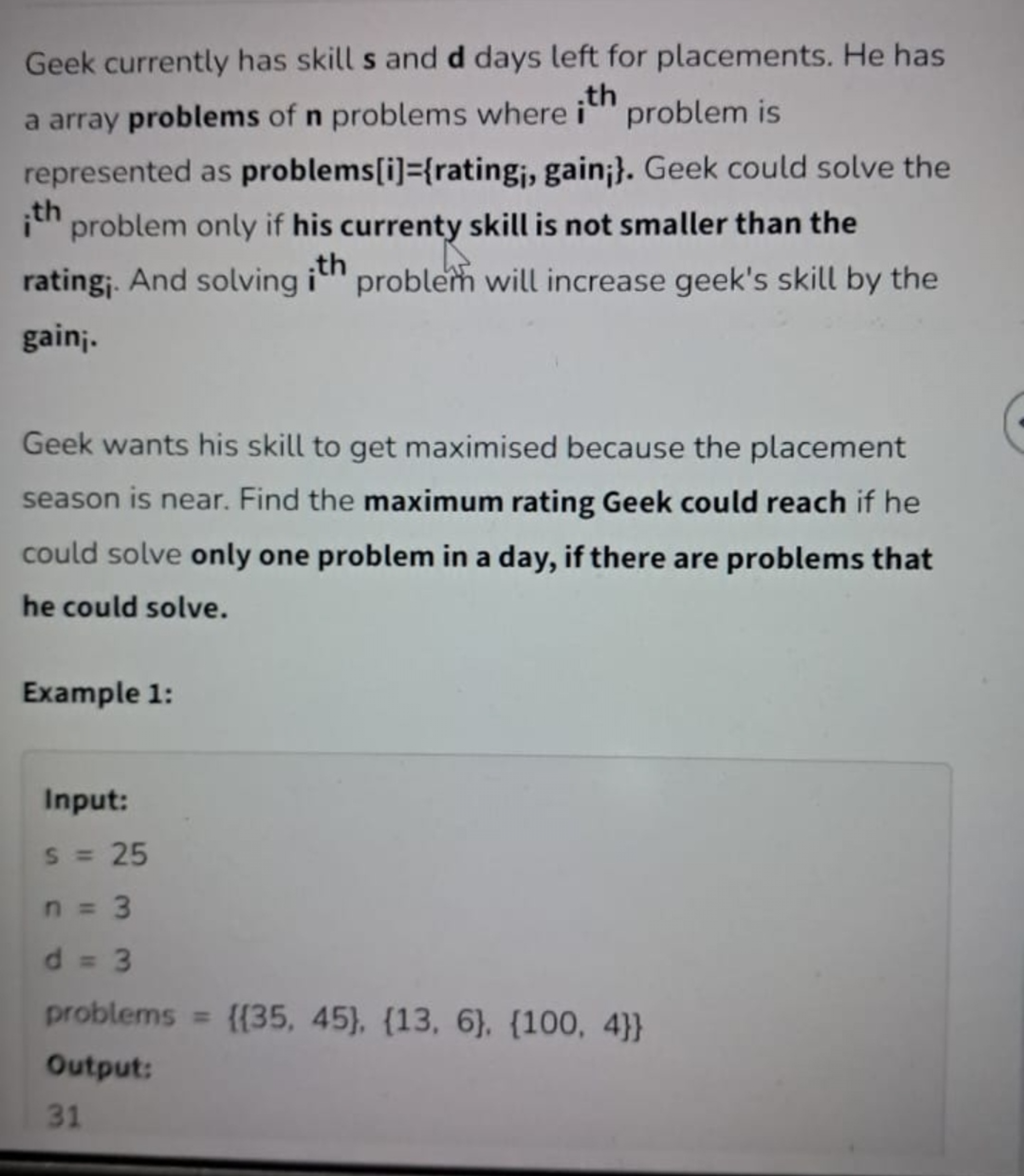 Solved Geek currently has skill s ﻿and d ﻿days left for | Chegg.com