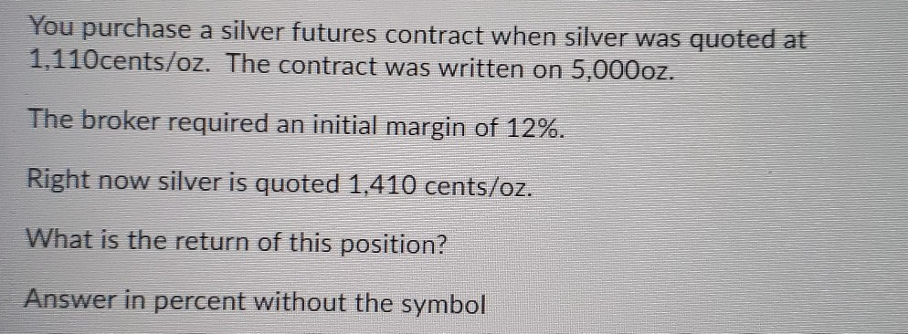 Solved You purchase a silver futures contract when silver | Chegg.com