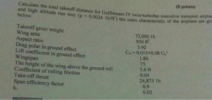 Solved Calculate the total takeoff distance for Gulfstream | Chegg.com