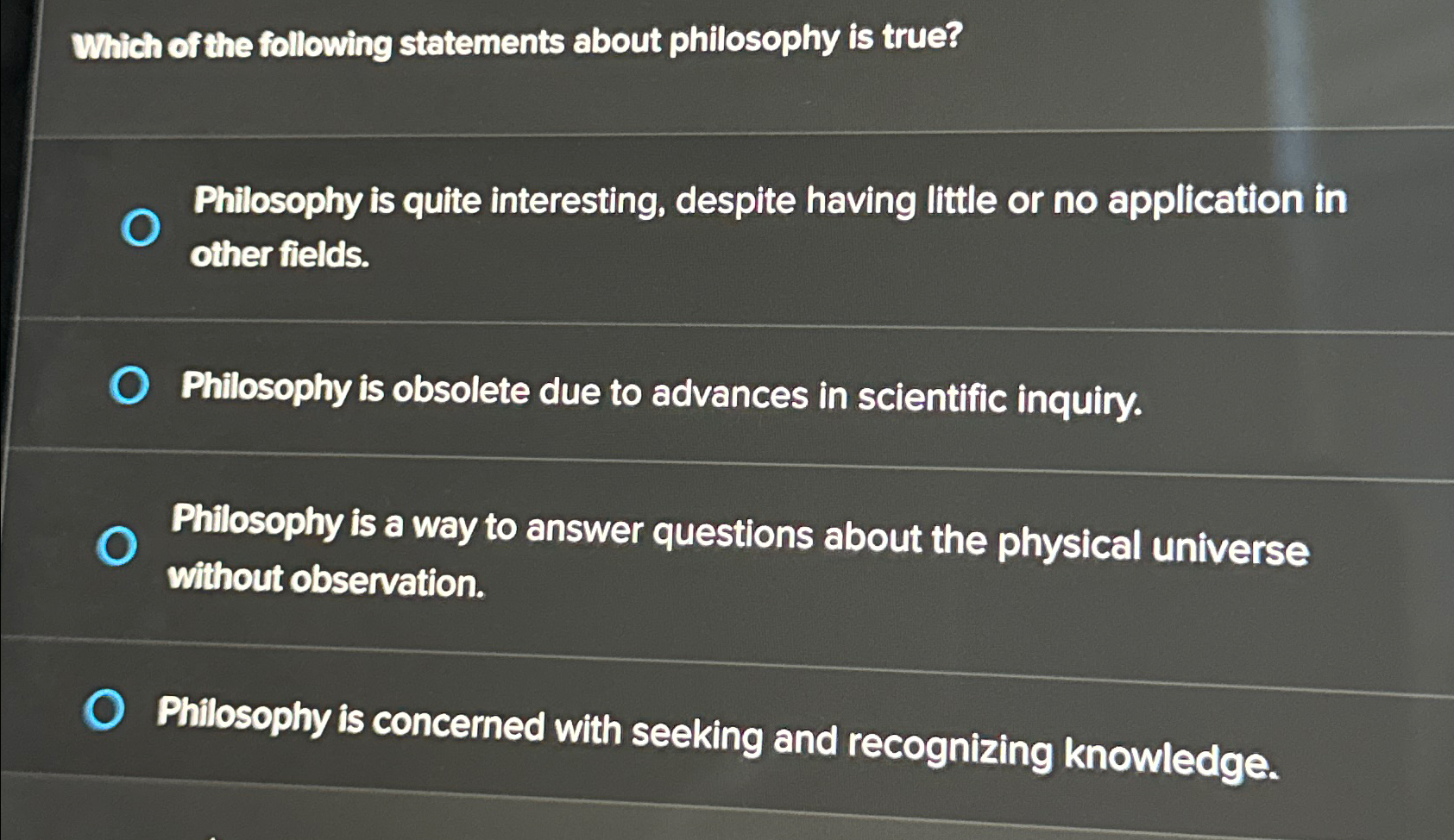 Solved Which of the following statements about philosophy is | Chegg.com