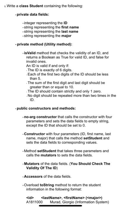 Solved Write a class Student containing the following: - | Chegg.com