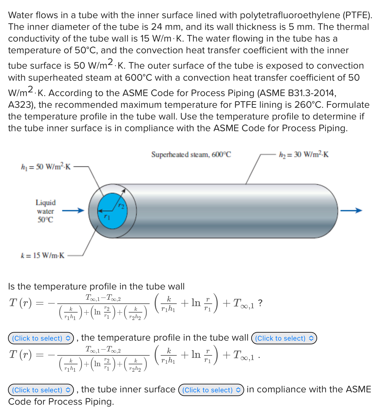 Solved Water flows in a tube with the inner surface lined | Chegg.com