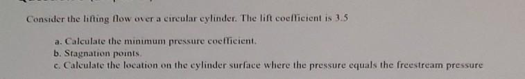 Solved Consider the lifting flow over a circular cylinder. | Chegg.com