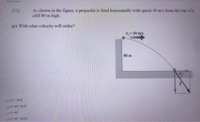 Solved QUESTION (11) As shown in the figure, a projectile is | Chegg.com