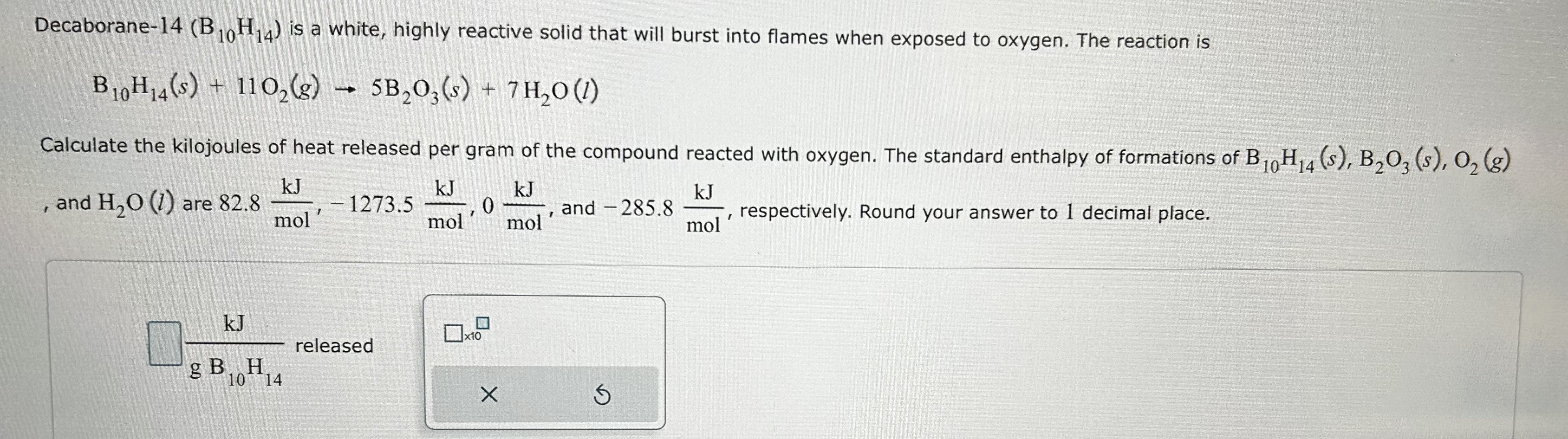 Decaborane-14 (B10H14) ﻿is a white, highly reactive | Chegg.com