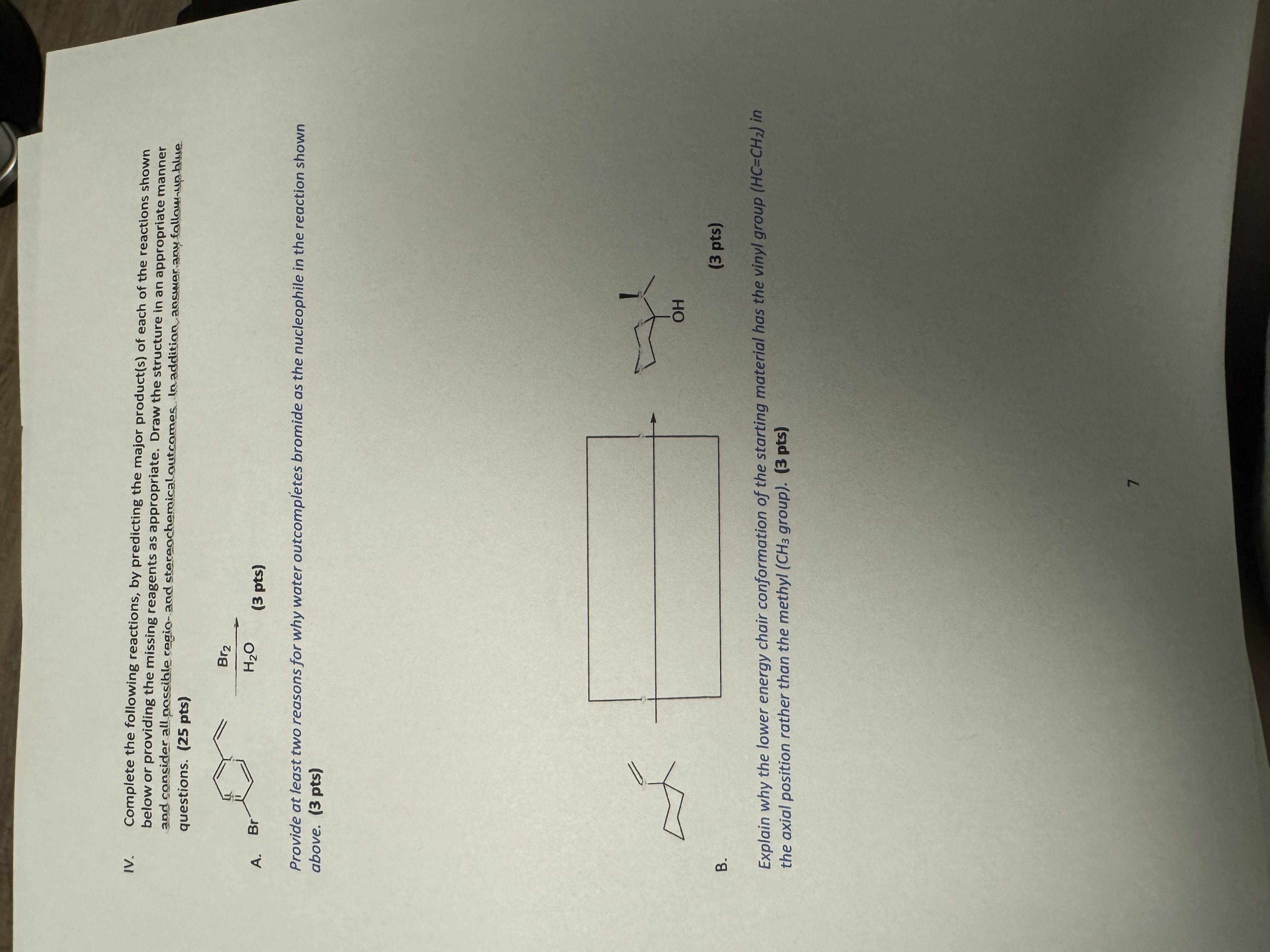 IV. ﻿Complete the following reactions, by ﻿predicting | Chegg.com