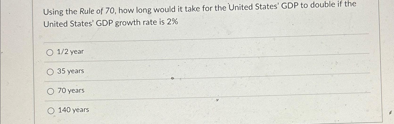 Solved Using the Rule of 70 , ﻿how long would it take for | Chegg.com