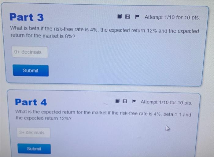Solved Use the expected return-beta equation from the CAPM. | Chegg.com