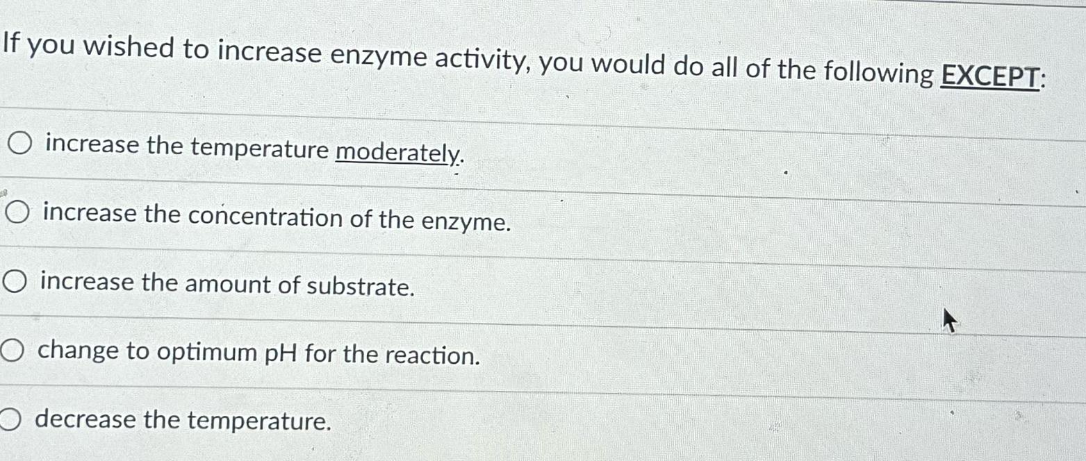 Solved If you wished to increase enzyme activity, you would | Chegg.com