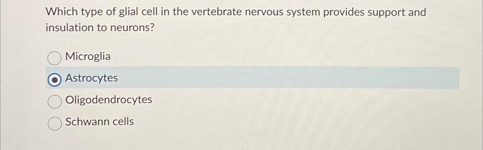 Solved Which type of glial cell in the vertebrate nervous | Chegg.com