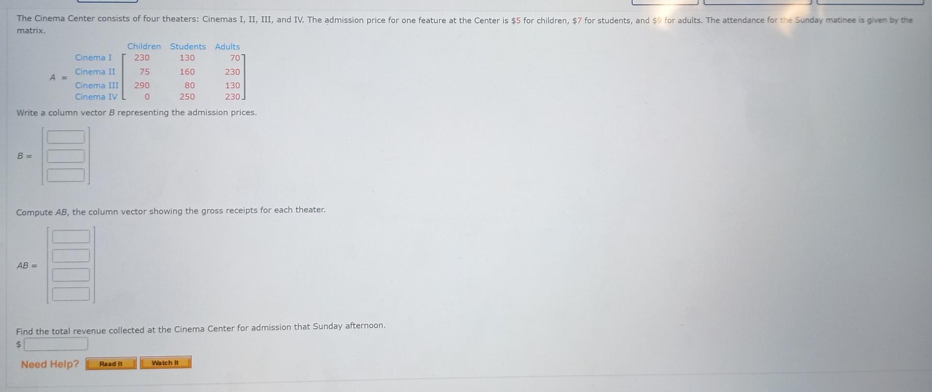 Solved The Cinema Center consists of four theaters: Cinemas | Chegg.com