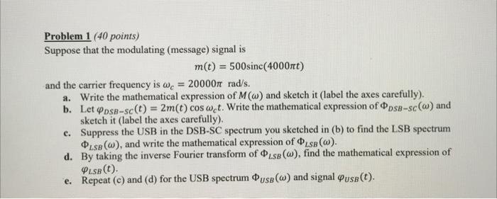 Solved Suppose that the modulating (message) signal is | Chegg.com