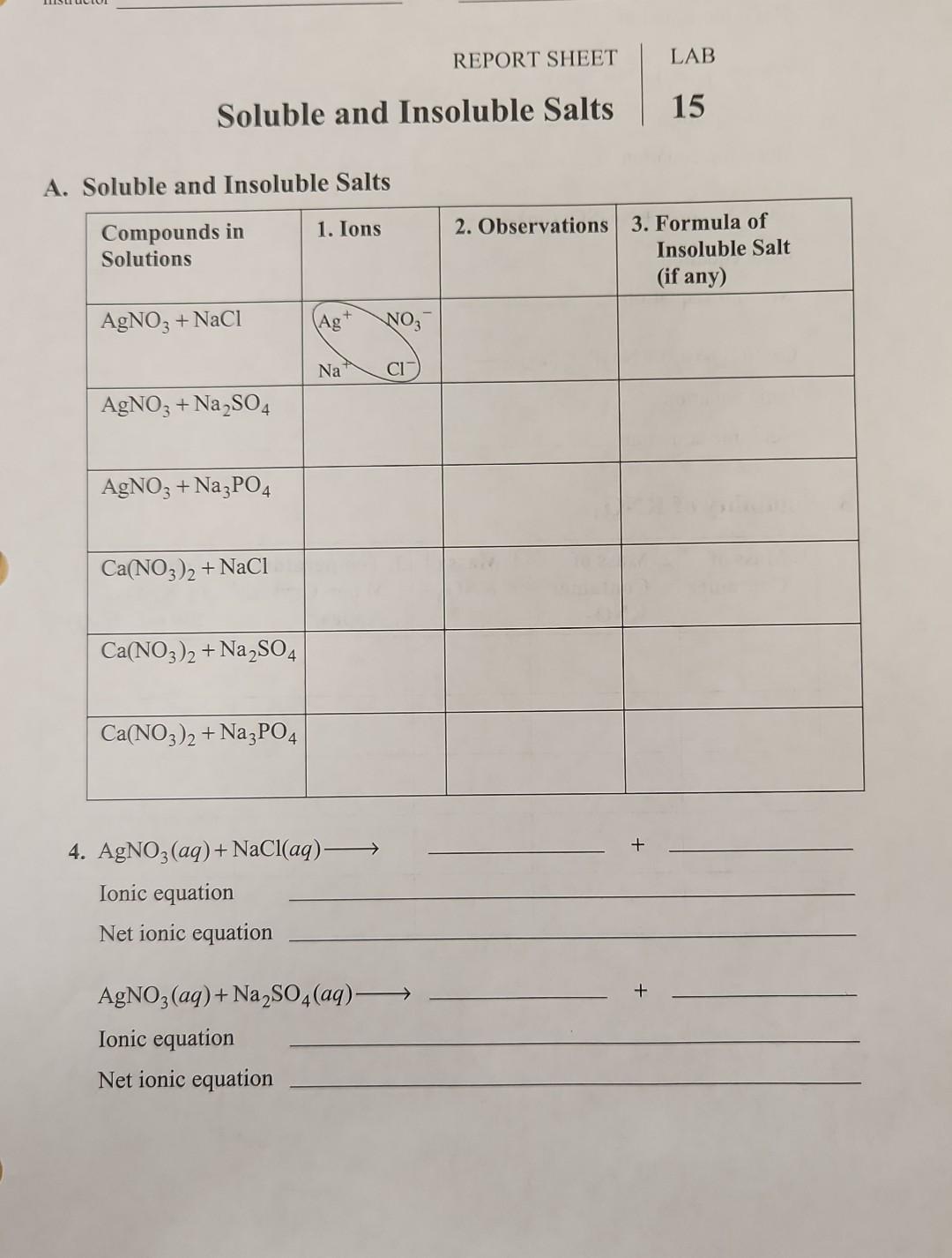 Solved \begin{tabular}{r|c} REPORT SHEET & LAB \\ Soluble | Chegg.com