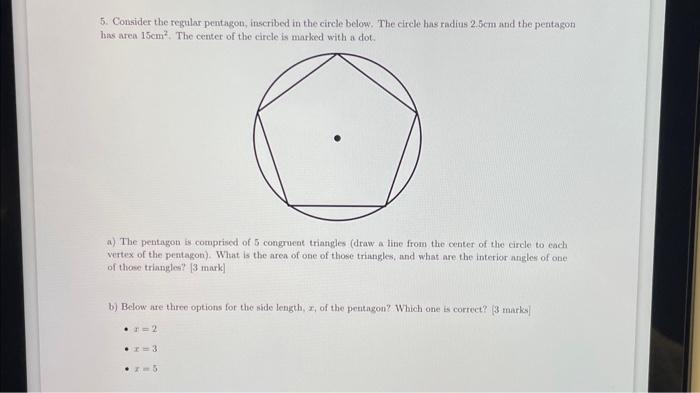 Solved 5. Consider the regular pentagon, inscribed in the | Chegg.com