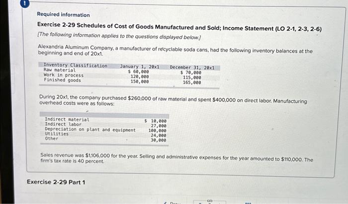 Solved Required information Exercise 2-29 Schedules of Cost | Chegg.com