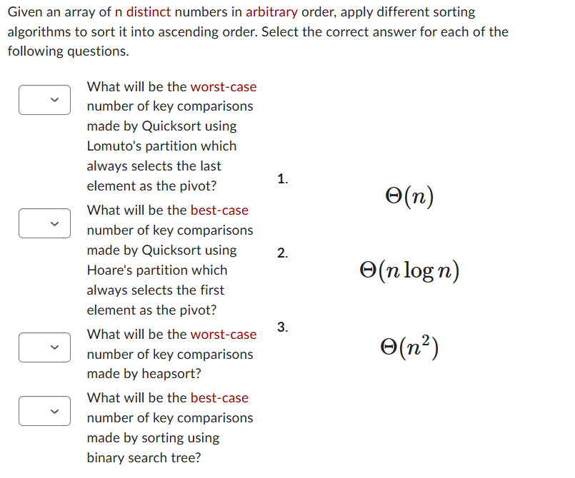 Solved Given an array of n distinct numbers in arbitrary | Chegg.com