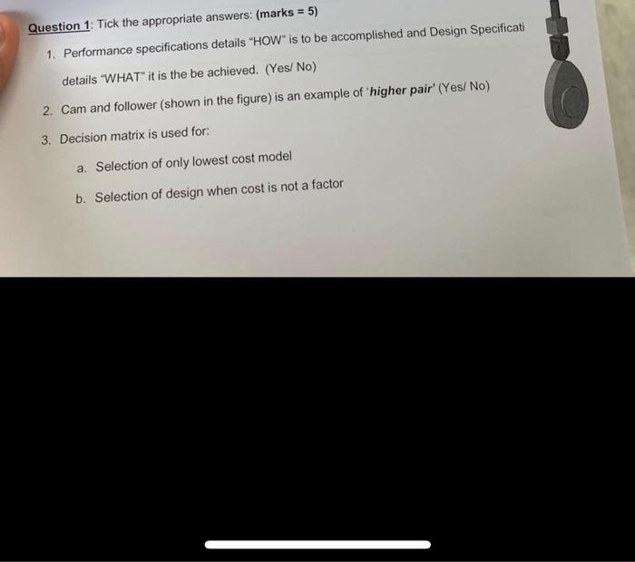 Solved Question 1: Tick the appropriate answers: (marks = 5) | Chegg.com