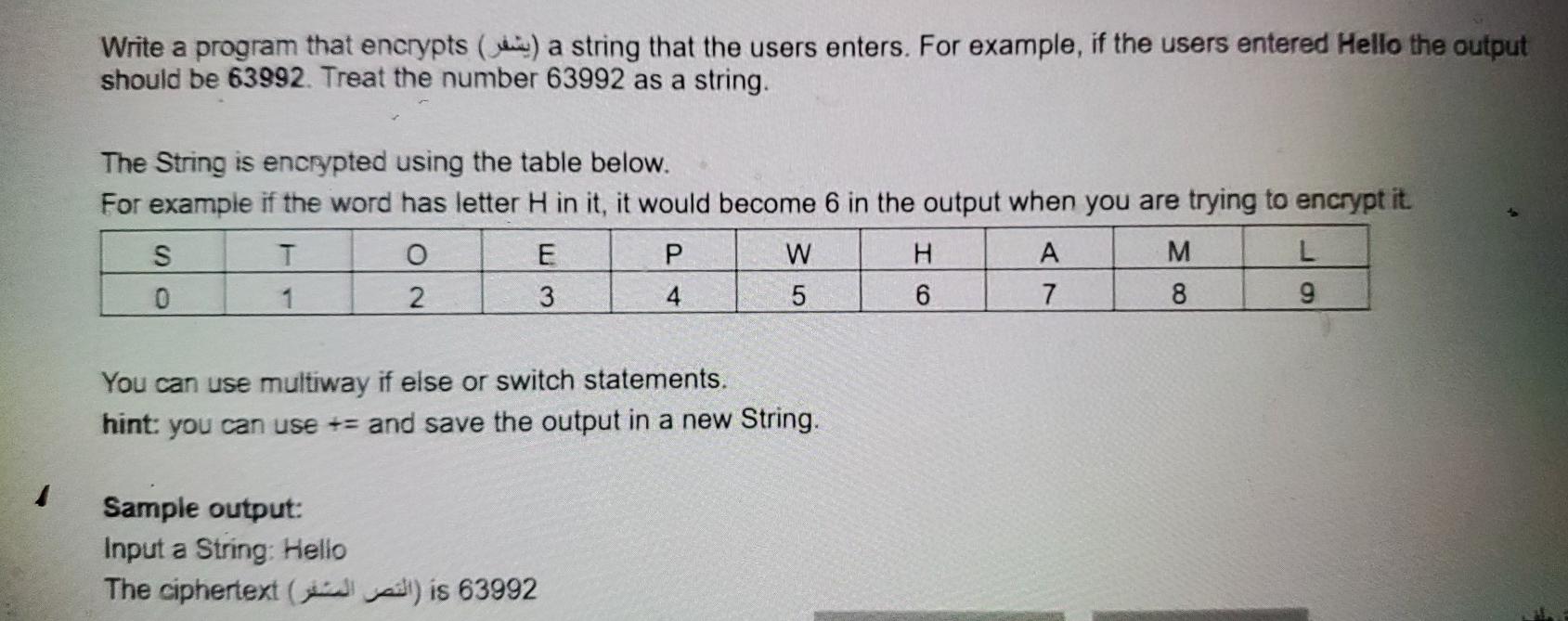 Solved Write A Program That Encrypts Die A String That The