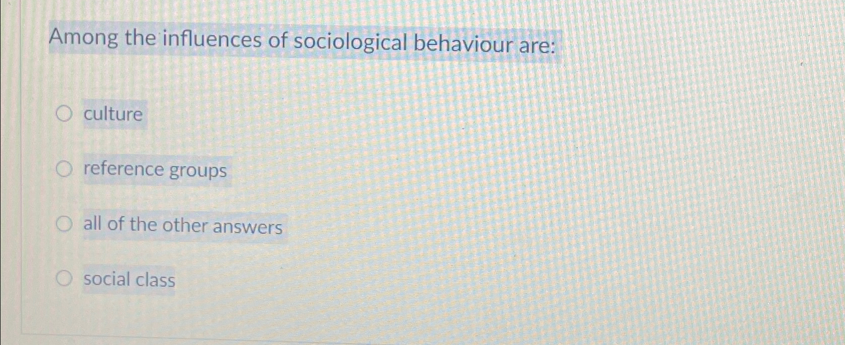 Solved Among the influences of sociological behaviour | Chegg.com