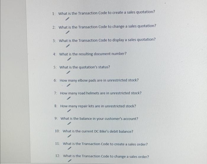 Solved 1: What is the Transaction Code to create a sales | Chegg.com