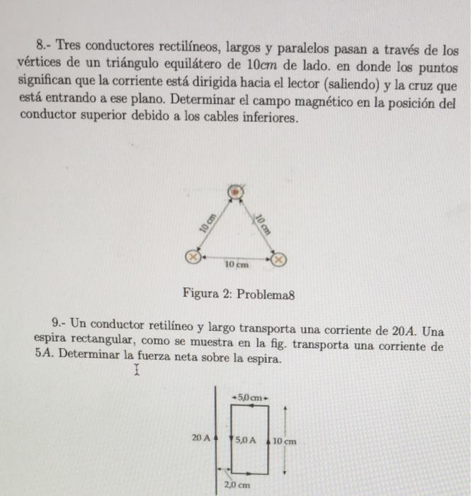 Solved 8.- Three straight, long and parallel conductors pass | Chegg.com