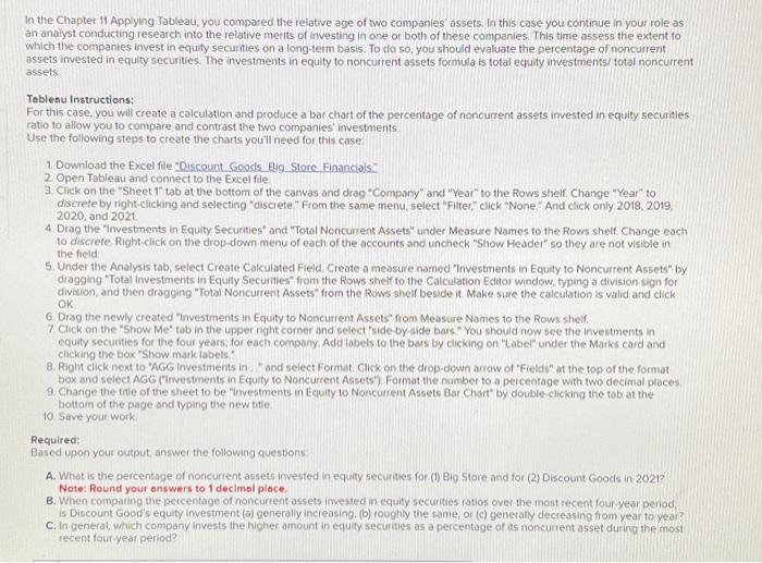 In the Chapter 11 Applying Tableau, you compared the | Chegg.com