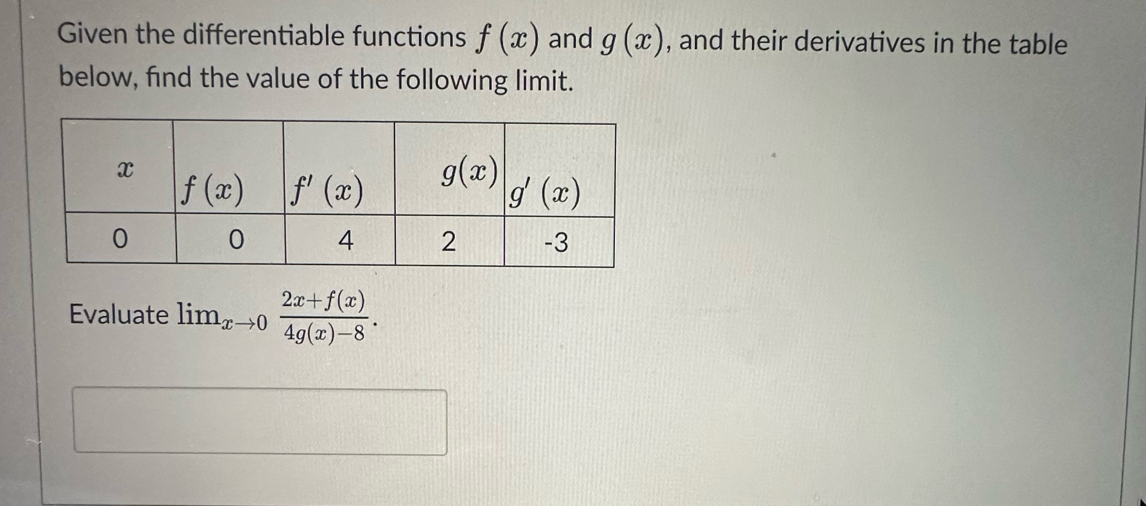 Solved Given the differentiable functions f(x) ﻿and g(x), | Chegg.com