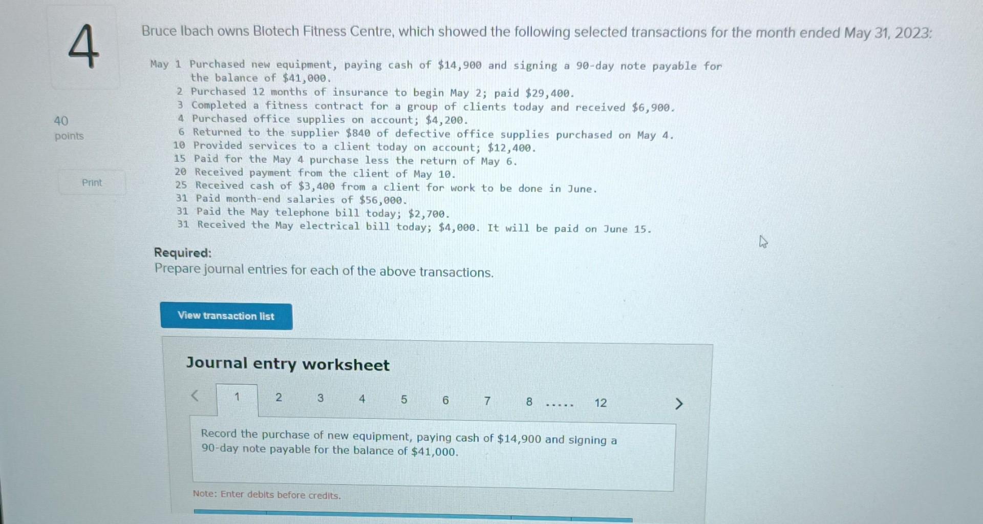 Solved Bruce Ibach owns Blotech Fithess Centre, which showed | Chegg.com