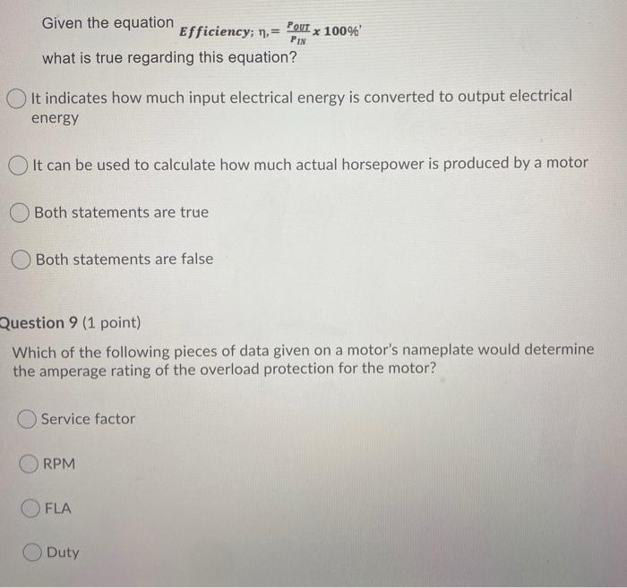 Solved POUT * 100% Given the equation Efficiency; n,= what | Chegg.com