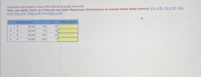 Solved Determine the present value of the following single | Chegg.com