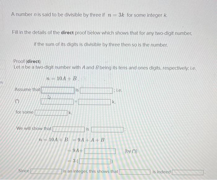 Solved A number n is said to be divisible by three if n=3k | Chegg.com