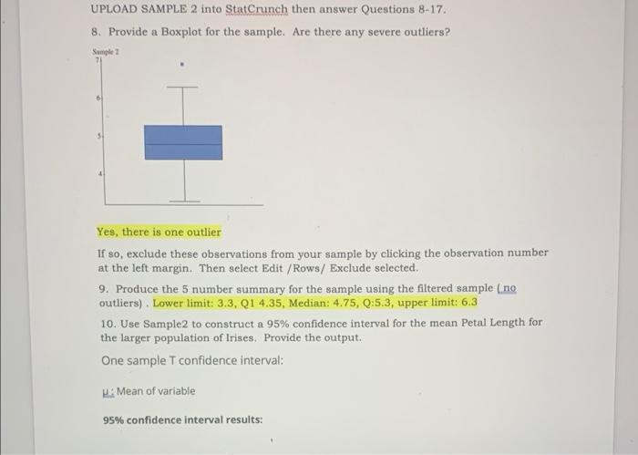 Solved UPLOAD SAMPLE 2 into StatCrunch then answer Questions | Chegg.com