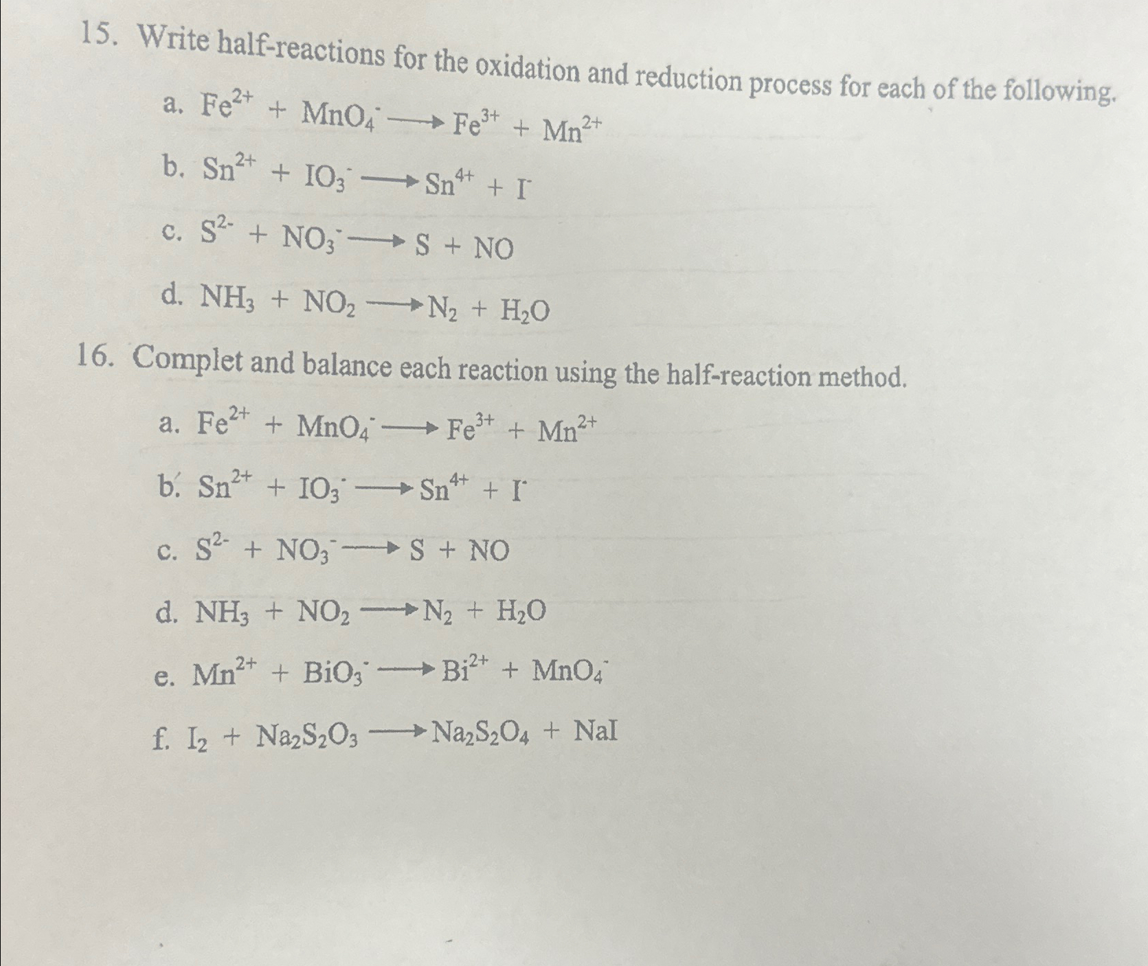 Solved Write half-reactions for the oxidation and reduction | Chegg.com