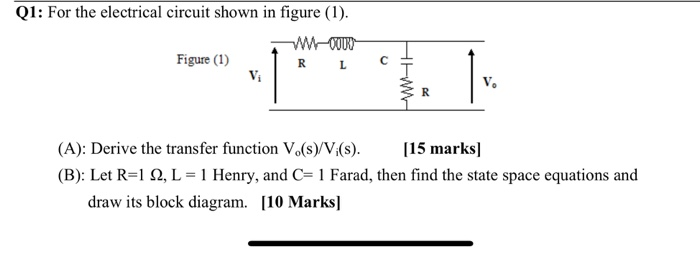 Solved Q1: For the electrical circuit shown in figure (1). | Chegg.com