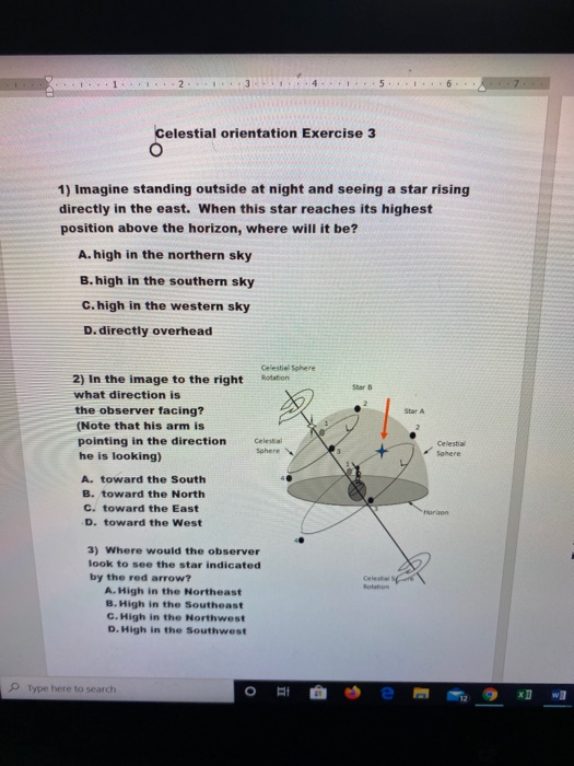 Solved Celestial orientation Exercise 3 1) Imagine standing | Chegg.com
