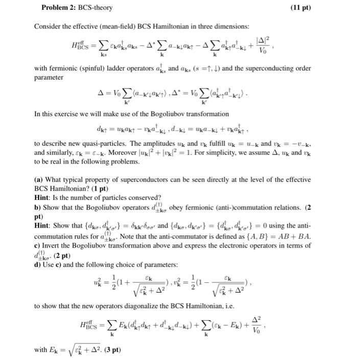Solved Consider the effective (mean-field) BCS Hamiltonian | Chegg.com