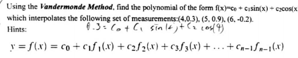 Solved Using the Vandermonde Method, find the polynomial of | Chegg.com