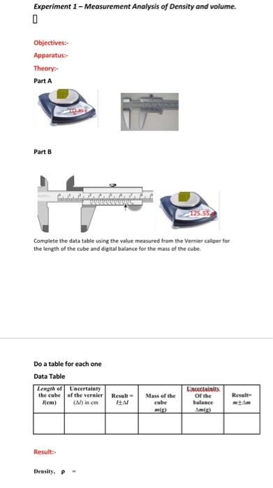 Experiment 1 - Measurement Analysis of Density and | Chegg.com