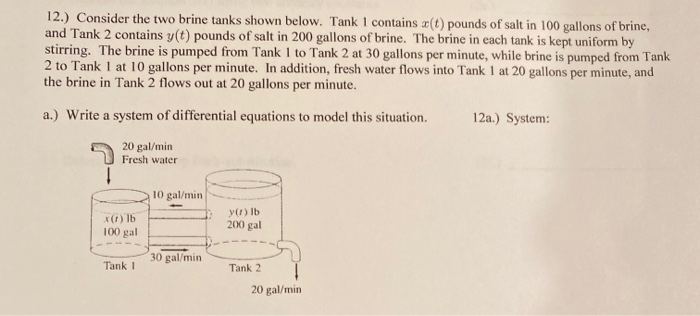 Solved 12.) Consider the two brine tanks shown below. Tank I | Chegg.com